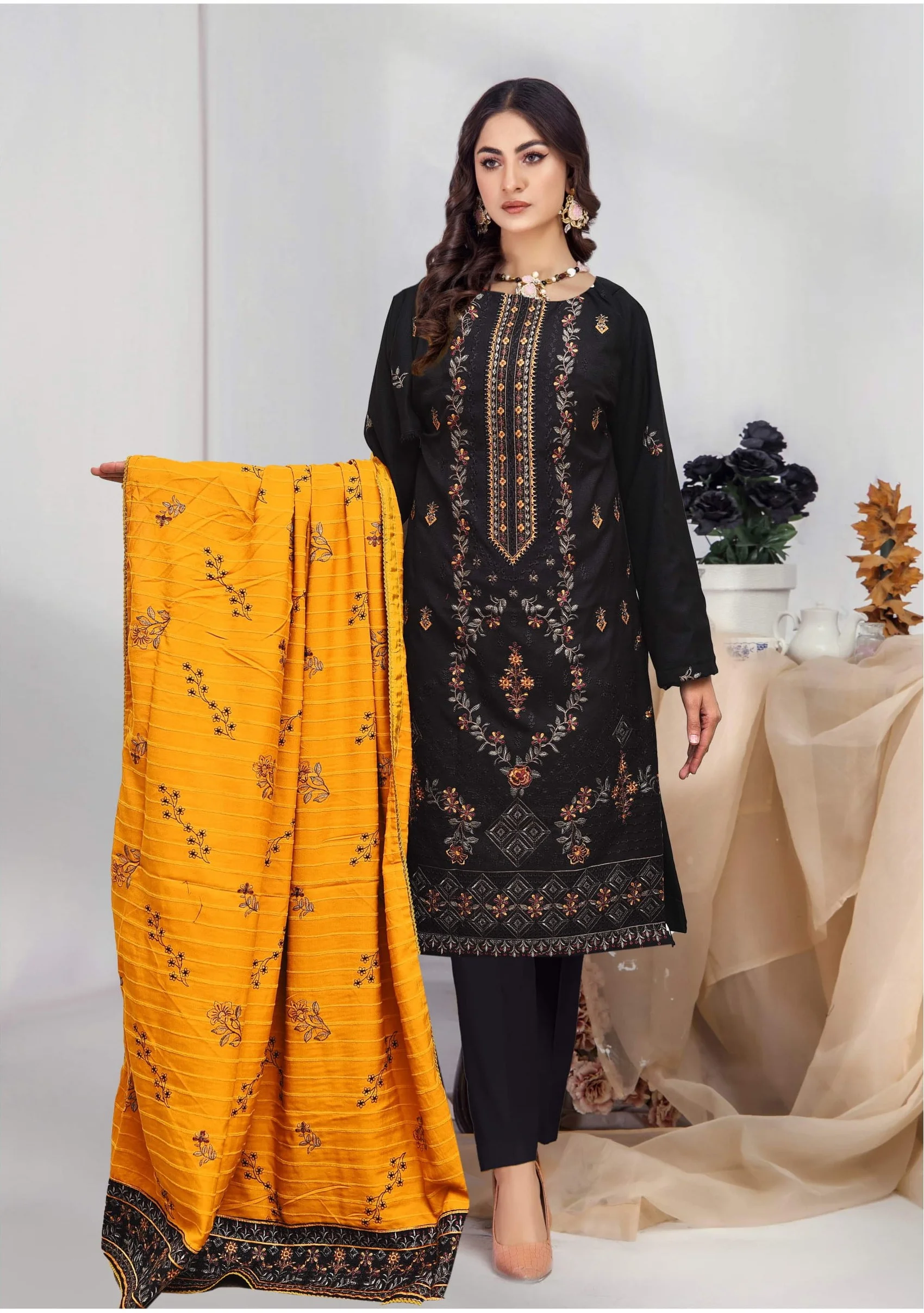 3 PC Embroidered Dhanak - Manal Collection